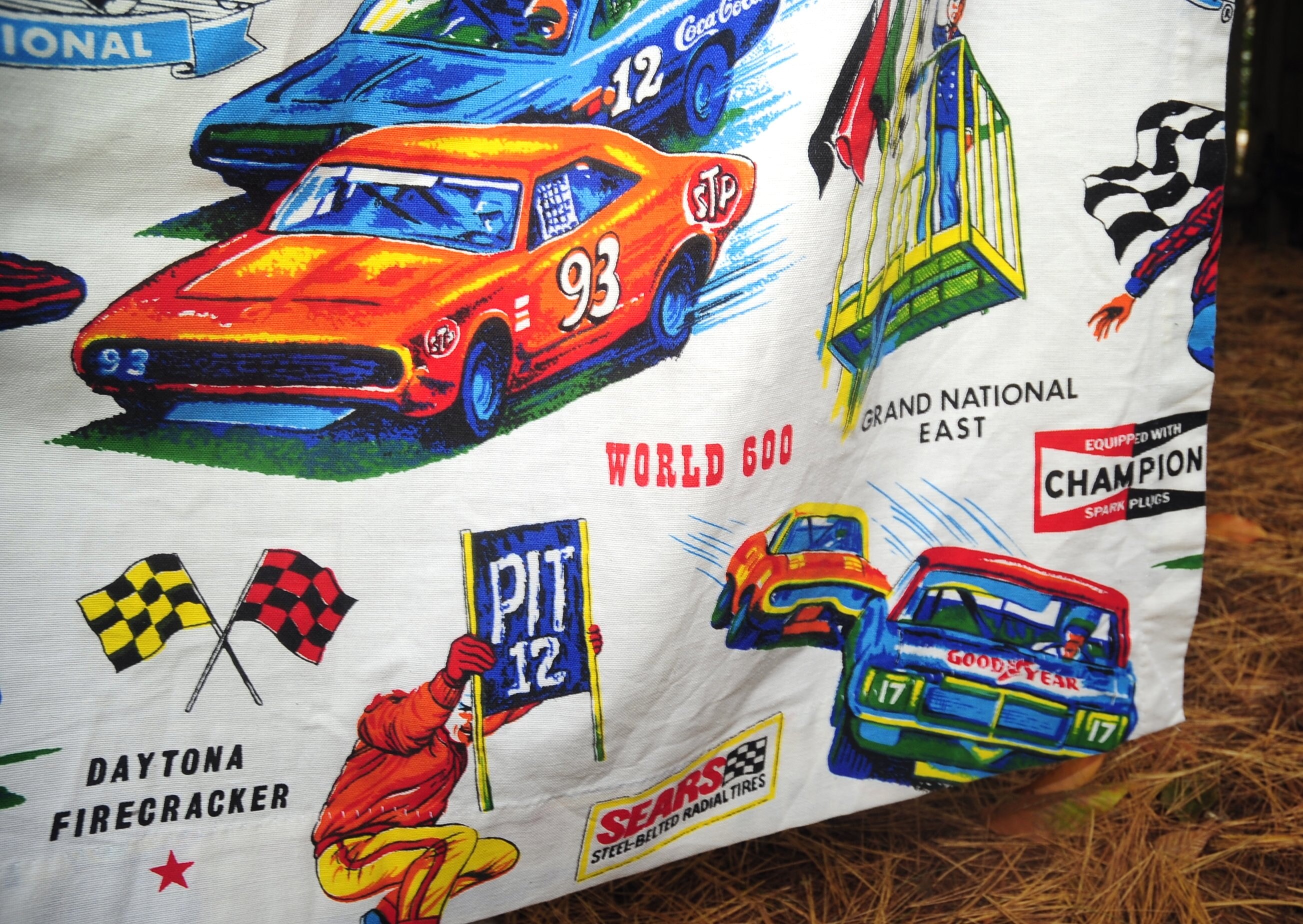 Vintage 60s 70s Sears Perma Prest NASCAR Drape PANEL 42x62 Racecars ...