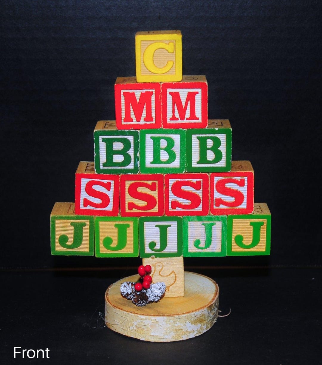 VTG Wooden Alphabet Block Christmas Tree / Shelf Sitter / 16 Blocks ...