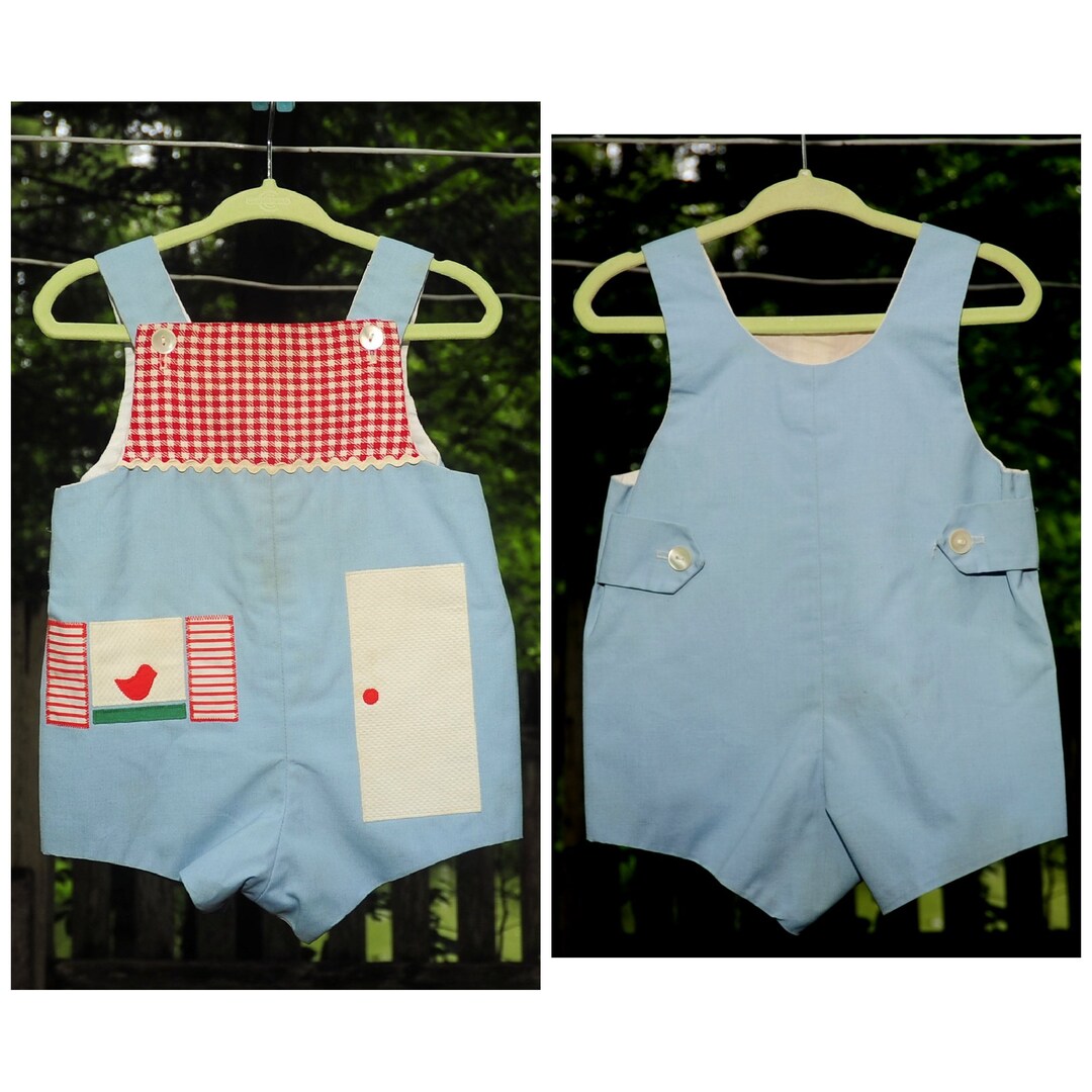 Vintage 70's / Sylvia Whyte Baby Short Romper / Gingham Window & Bird ...