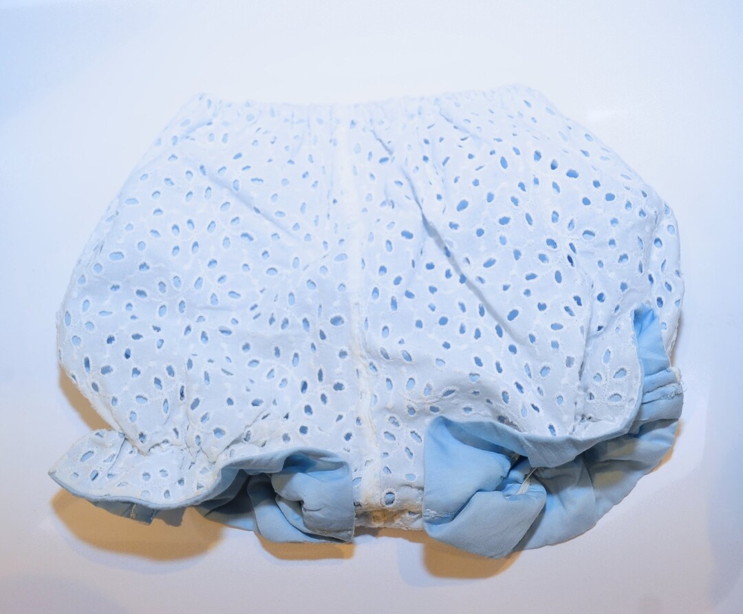 Vintage Baby Toddler White Eyelet Diaper Cover / Blue Cotton Lined ...