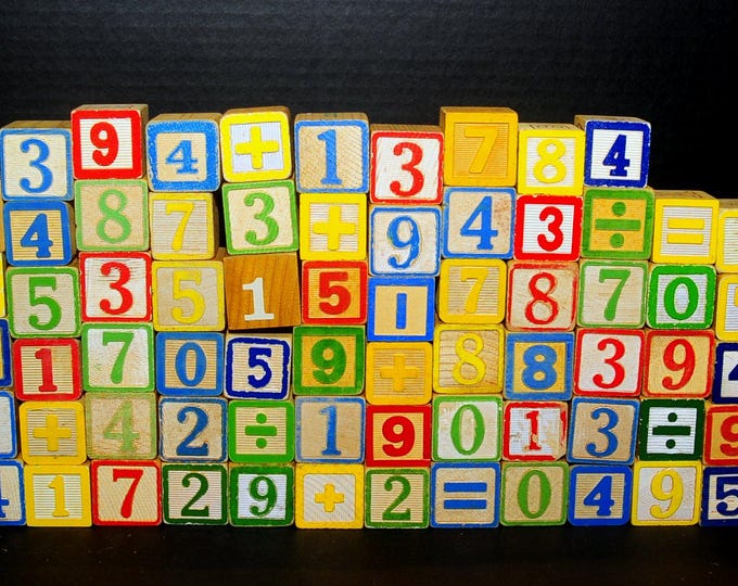 VTG Wooden Number & Symbol Block LOT OF 88 / Size 1" and 1 1/4" / Math ...