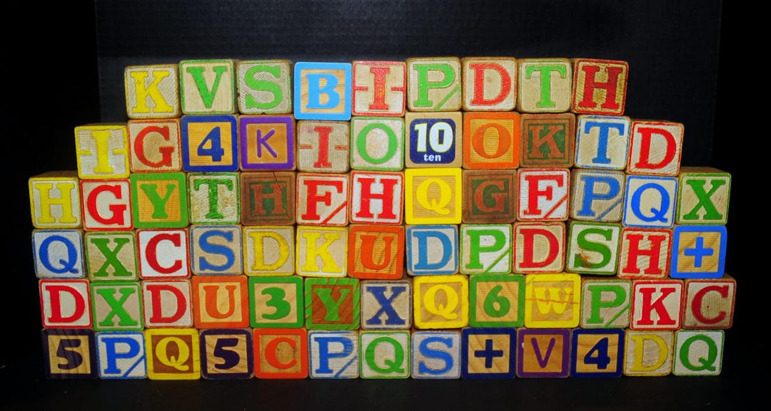 VTG Wooden Alphabet & Number Block LOT OF 72 / Large - 1 5/8" Size ...