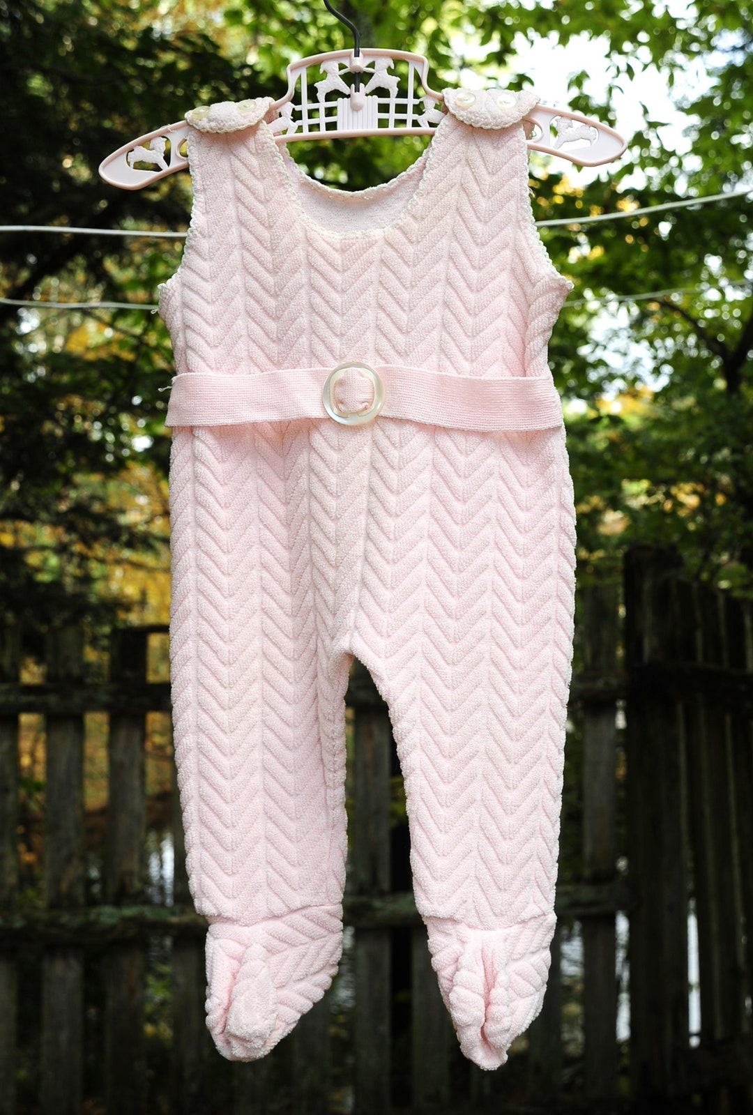 Vintage Girls Baby Pink Romper / One Piece 3-6 Month / Textured Fabric ...