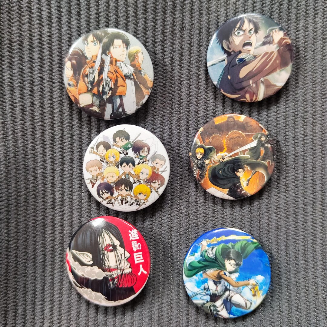 Set of 6 32 Mm Attack on Titan Pins – Anime/manga Fanart – Handmade ...