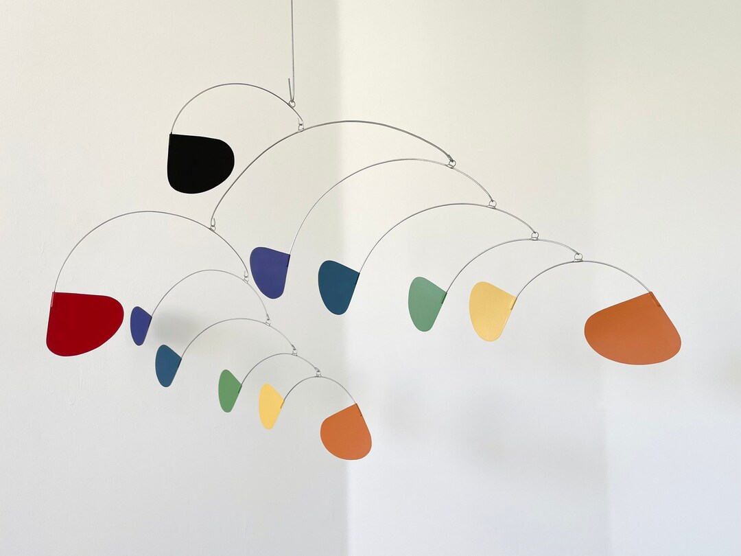 Large Handcrafted Mobile: Multi-color Steel Sheet Metal, Mid-century ...