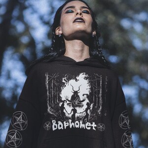 Baphomet Satanic Hoodie, Baphomet Goat Hoodie With Pentagram Front and ...