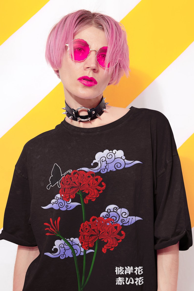 Japanese Style T Shirt, Red Spider Lily Shirt, Japanese Shirt, Flower ...