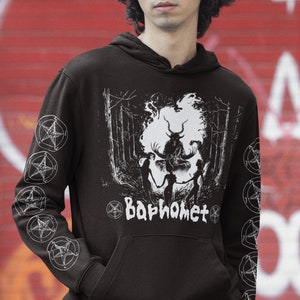 Baphomet Satanic Hoodie, Baphomet Goat Hoodie With Pentagram Front and ...