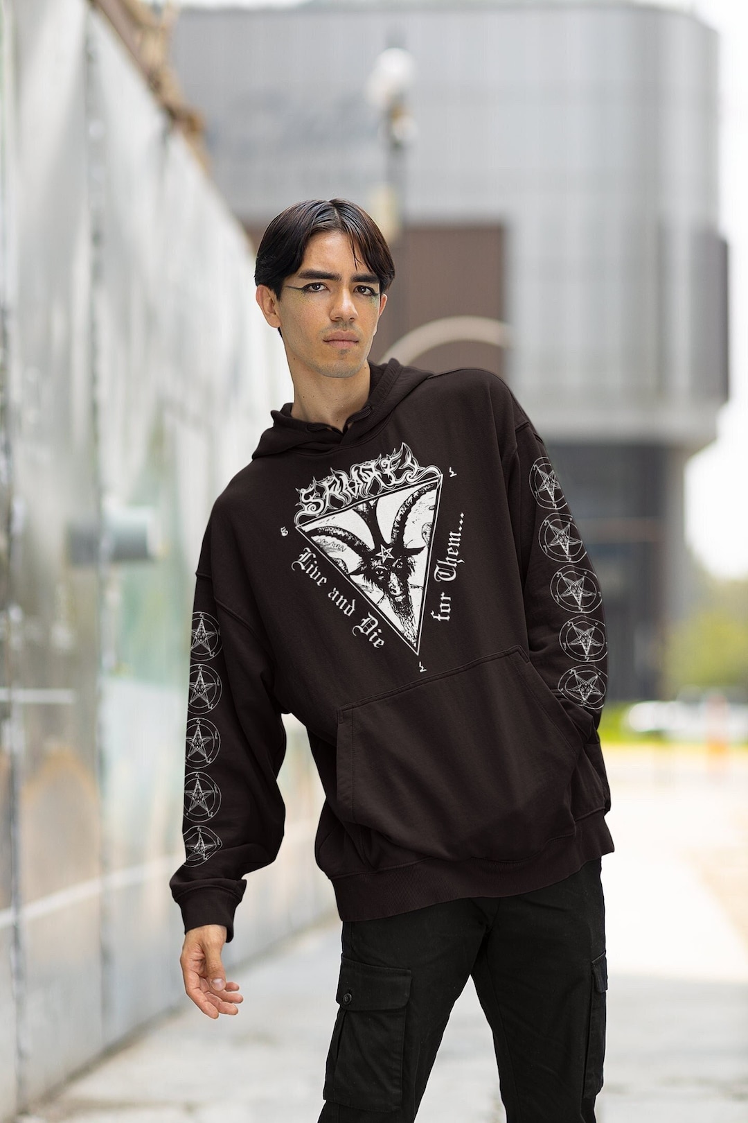 Baphomet Satanic Hoodie, Baphomet Goat Hoodie With Pentagram Front and ...