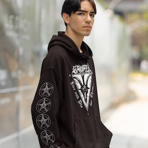 Baphomet Satanic Hoodie, Baphomet Goat Hoodie With Pentagram Front and ...