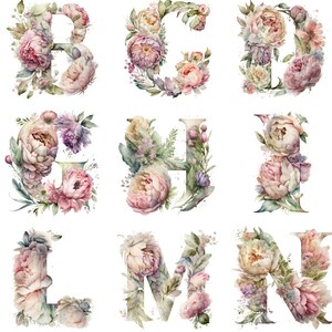 Letter Peony Flower Personalized Art Gift for Wedding Party Favor ...