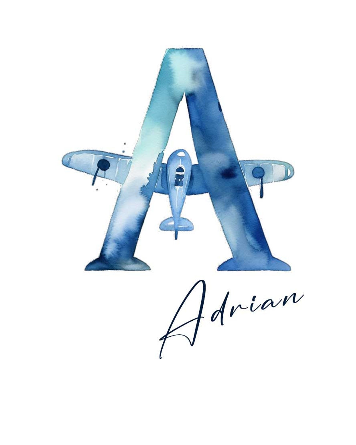 Custom Letter A Print Airplane Aviation Nursery Alphabet Art Gift ...