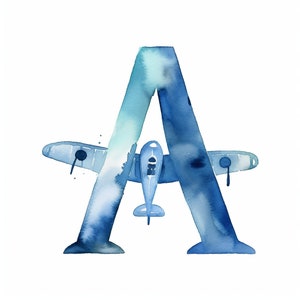 Custom Letter A Print Airplane Aviation Nursery Alphabet Art Gift ...