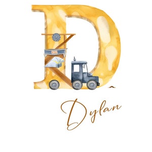 Custom Letter D Print Construction Tractor Nursery Alphabet Art Gift ...
