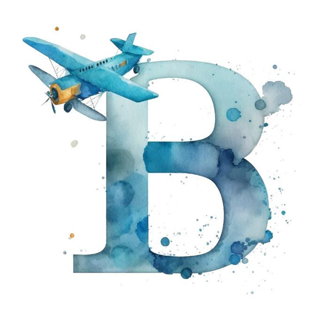 Custom Letter B Print Airplane Aviation Nursery Alphabet Art Gift ...
