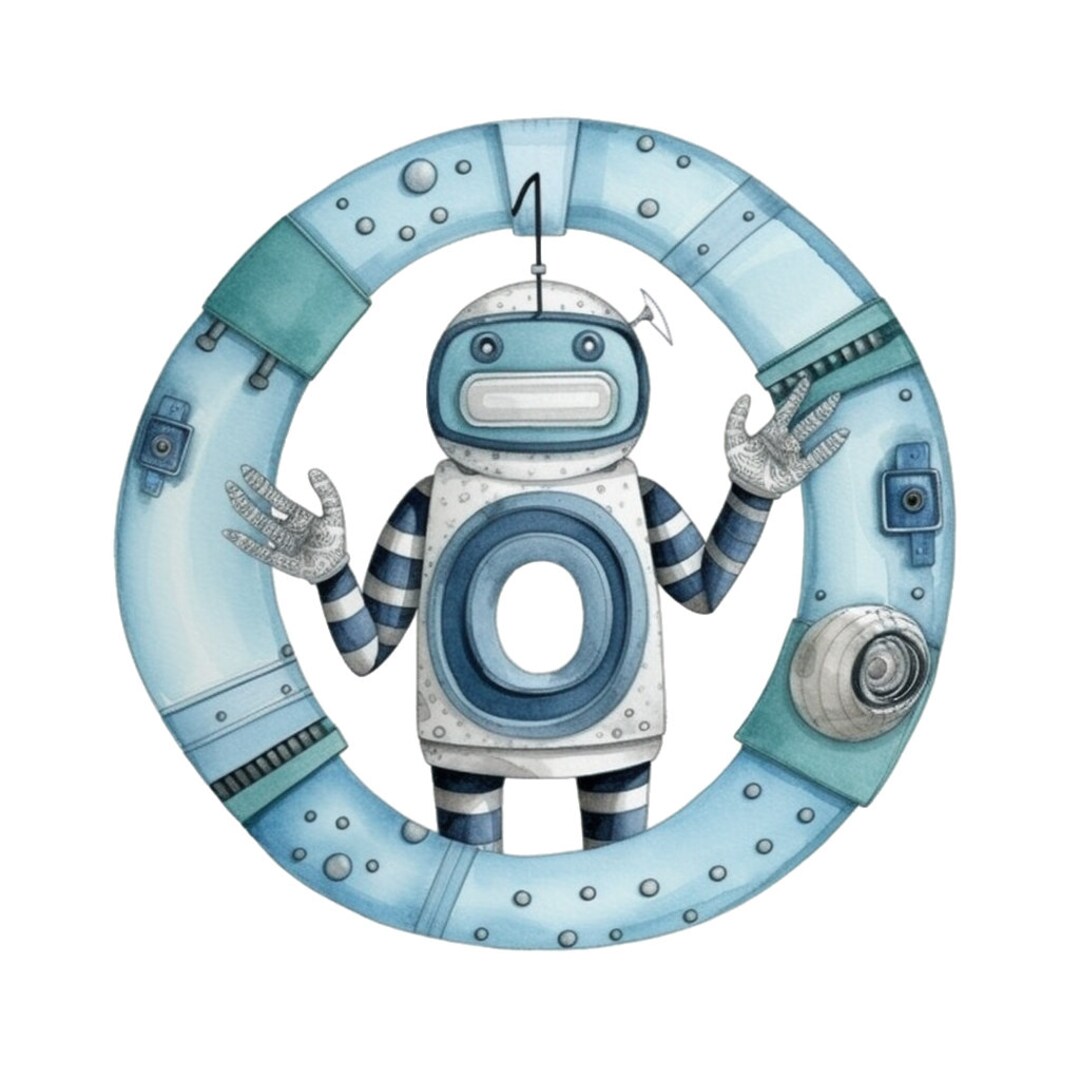 Personalized Letter O Print. Robot Droid Alphabet Art Gift Custom Wall ...