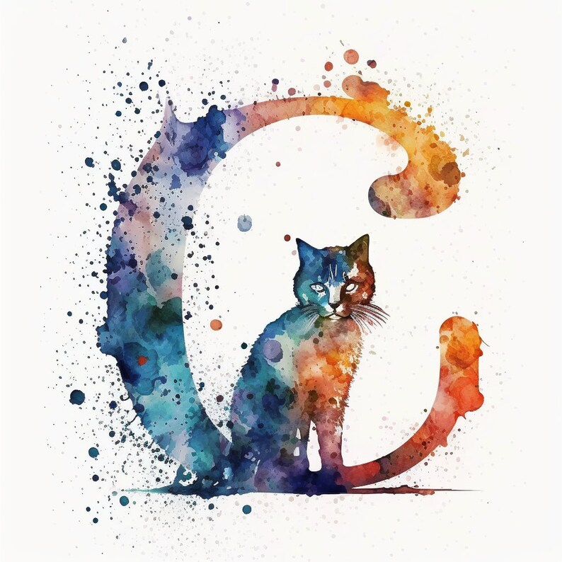 Custom Children's Alphabet Letter C With a Cat Art Print - Etsy