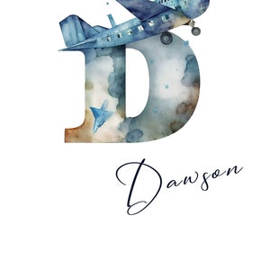 Custom Letter D Print Airplane Aviation Nursery Alphabet Art Gift ...