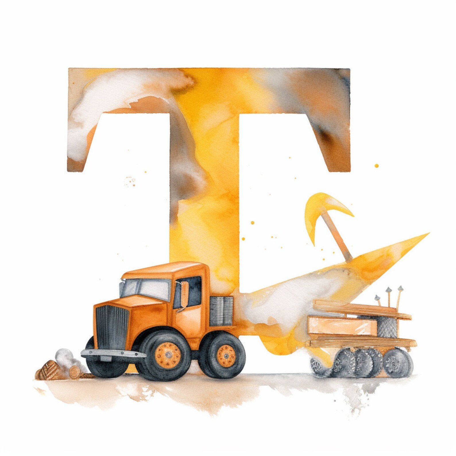 Custom Letter T Print Construction Tractor Nursery Alphabet - Etsy