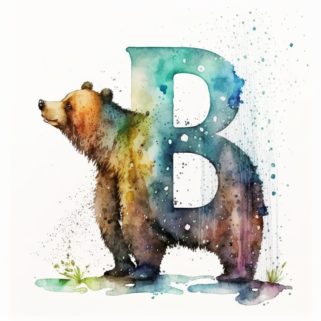 Custom Children's Alphabet Letter B Bear Art Print Animal Typography ...