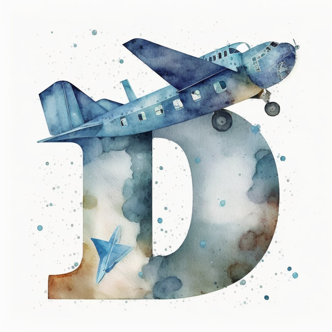 Custom Letter D Print Airplane Aviation Nursery Alphabet Art Gift ...