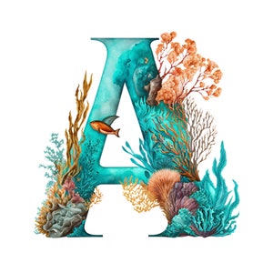 Personalized Letter A Aquatic Sea Nautical Art Gift Custom Wall Decor ...
