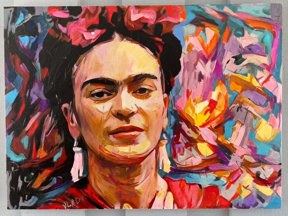Frida Kahlo pintando sobre lienzo. Original hecho a mano - Etsy España