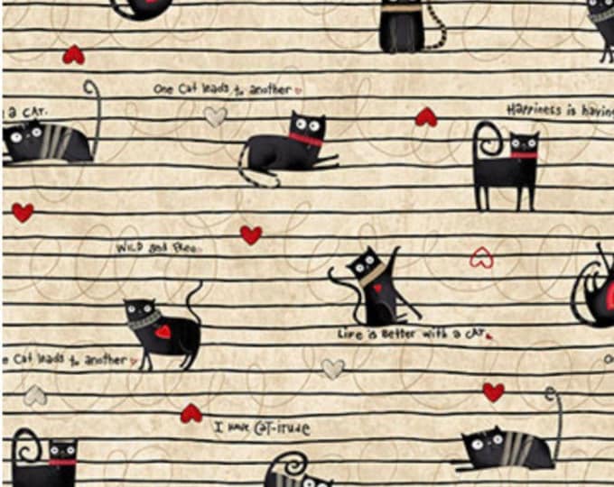 Cat Stripe-no Ordinary Cats Collection-northcott-hearts-beige Cream ...