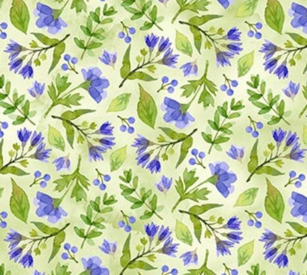 Blue Flower Toss-purple-green-pressed Flowers Collection-northcott ...