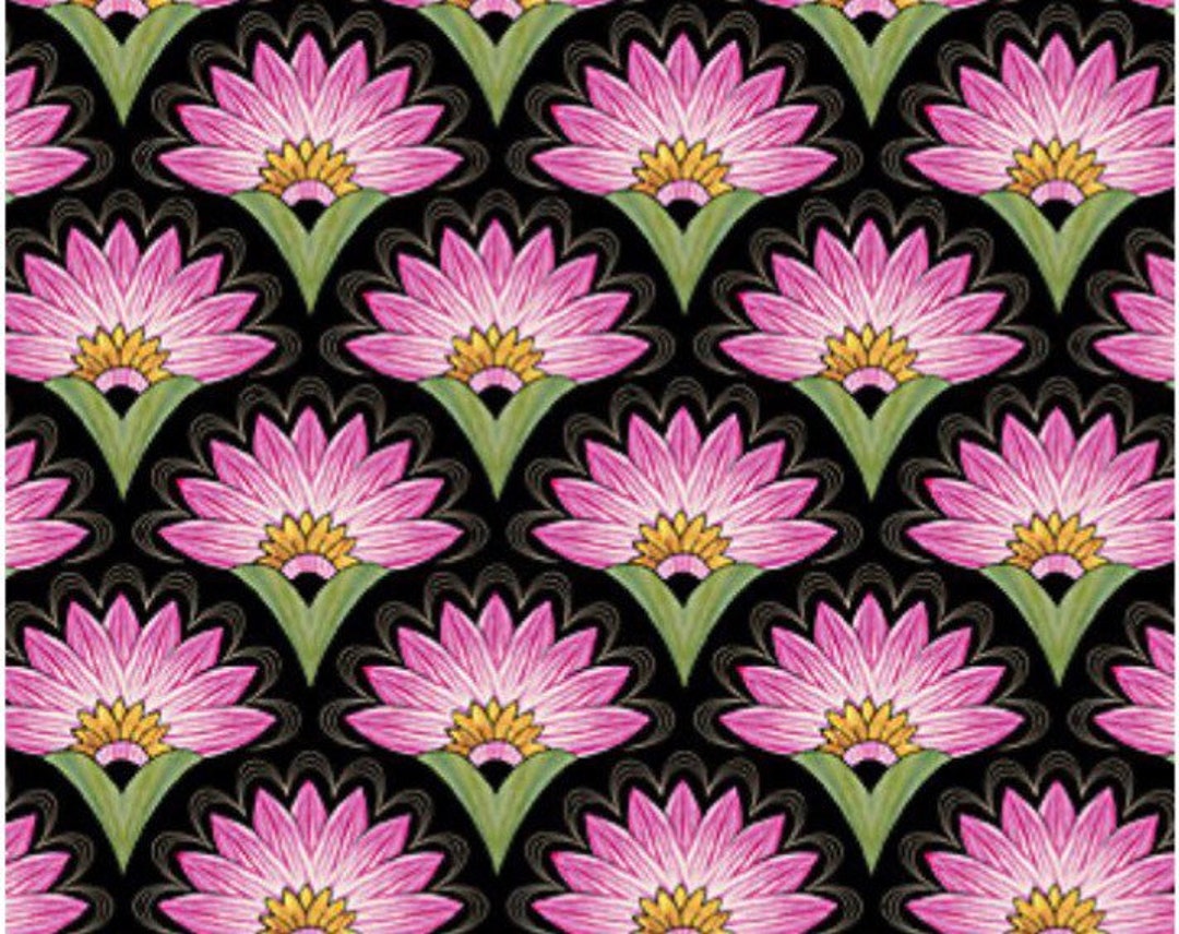 Scallop-black-water Lilies Collection-northcott Fabrics-michel Design ...