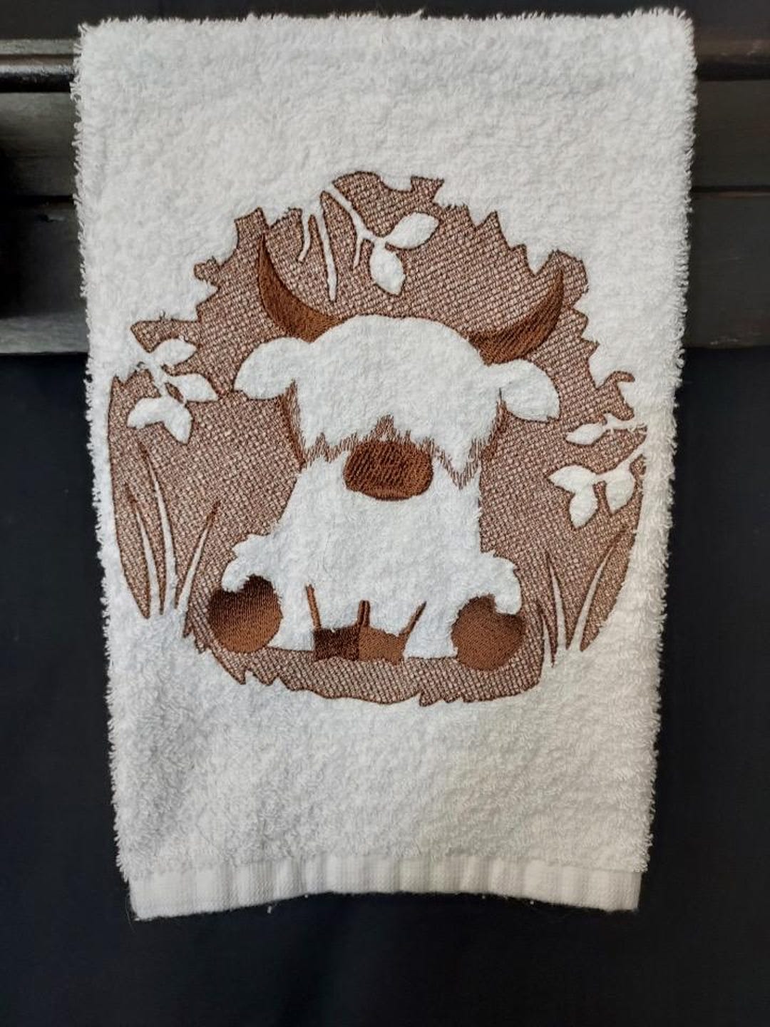Highland Cow-embossed-terry Cloth Hand Towel-embroidered Towel-kitchen ...
