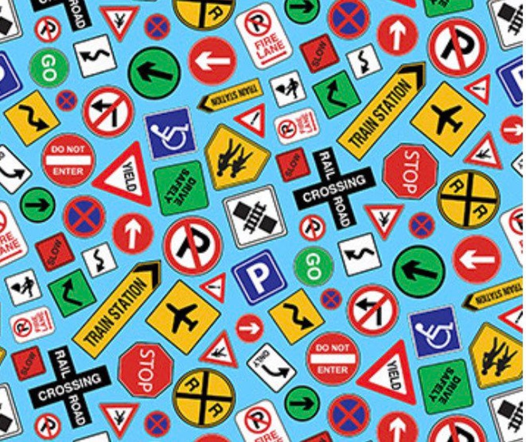 All Around Town-traffic Signs-blue Multi-northcott-deborah Edwards-100 ...