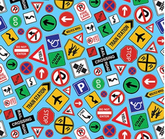 All Around Town-traffic Signs-blue Multi-northcott-deborah - Etsy