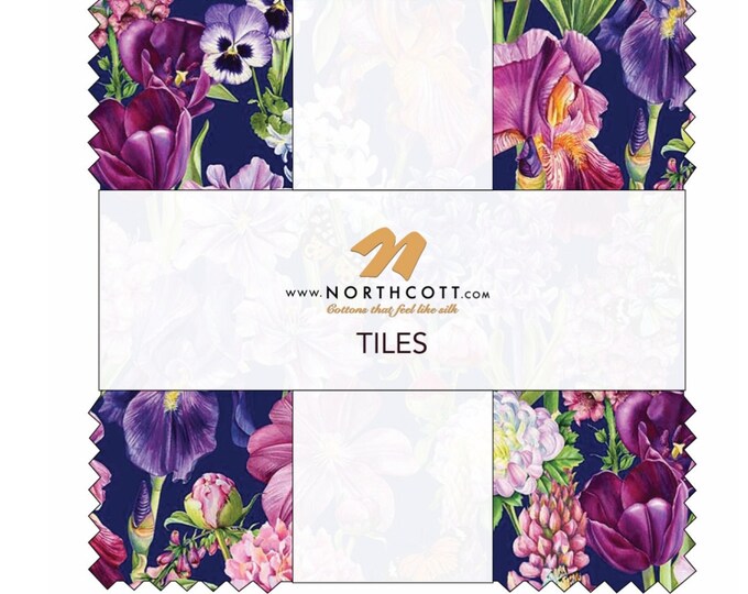 Deborahs Garden-42 Tiles-10 X 10 Squares-white Purple-french-northcott ...