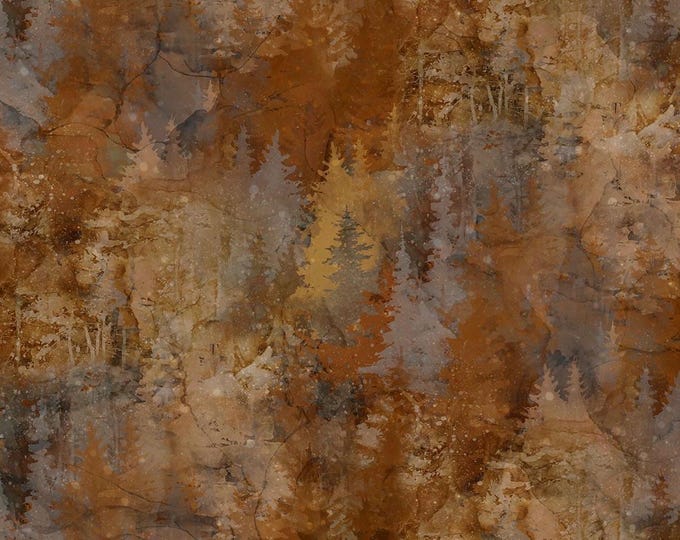 Highland View-trees-mountain-dark Rust-brown-northcott Fabrics-deborah ...
