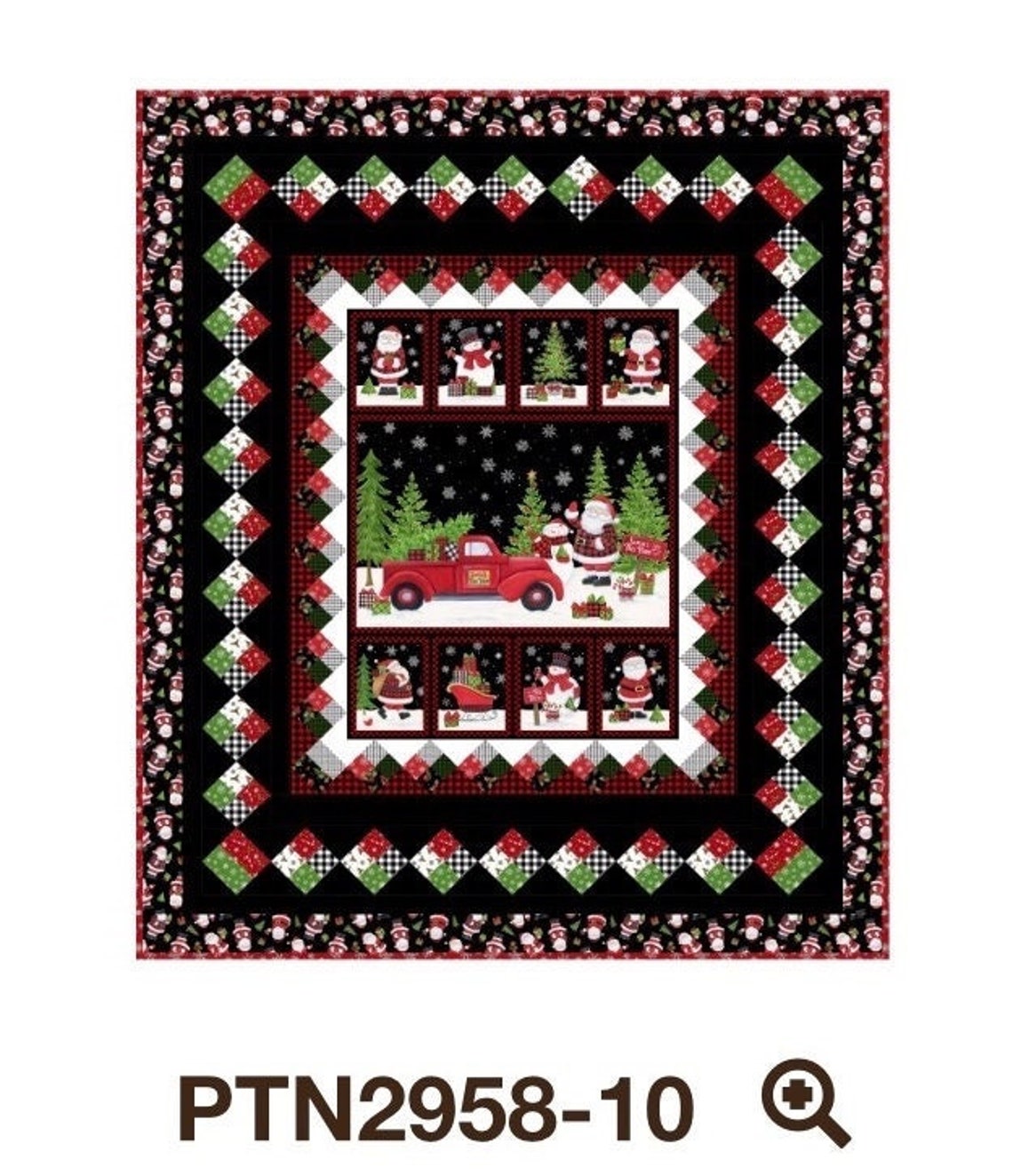 Santa Block Panel-black-santas Tree Farm-pattern Repeats - Etsy