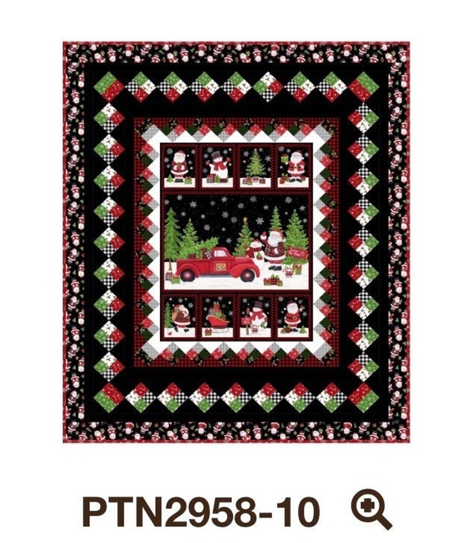 Santa Block Panel-black-santas Tree Farm-pattern Repeats - Etsy