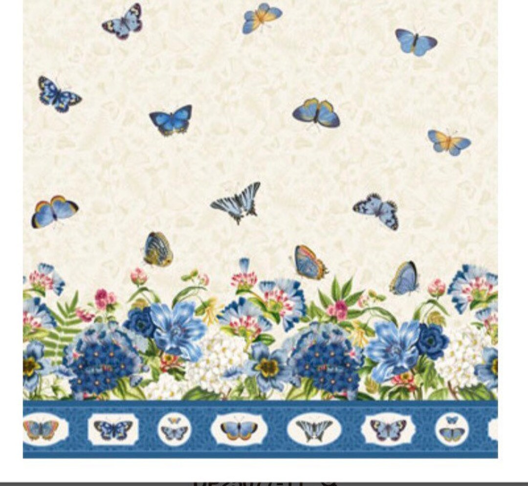 Something Blue-full Width Border-cream-blue-northcott Fabrics-100% ...