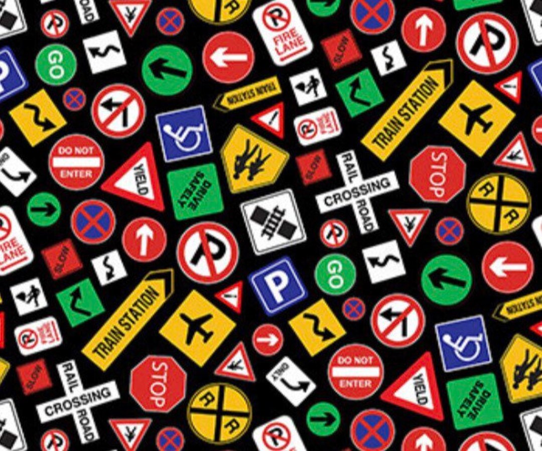 All Around Town-traffic Signs-black Multi-northcott-deborah Edwards-100 ...