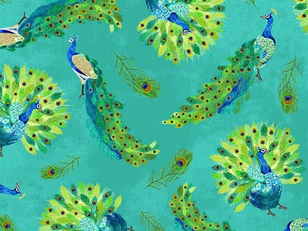 Promenade-peacock Strut-feathers-teal-promenade Collection-whistler Studios-windham Fabrics-100% ...