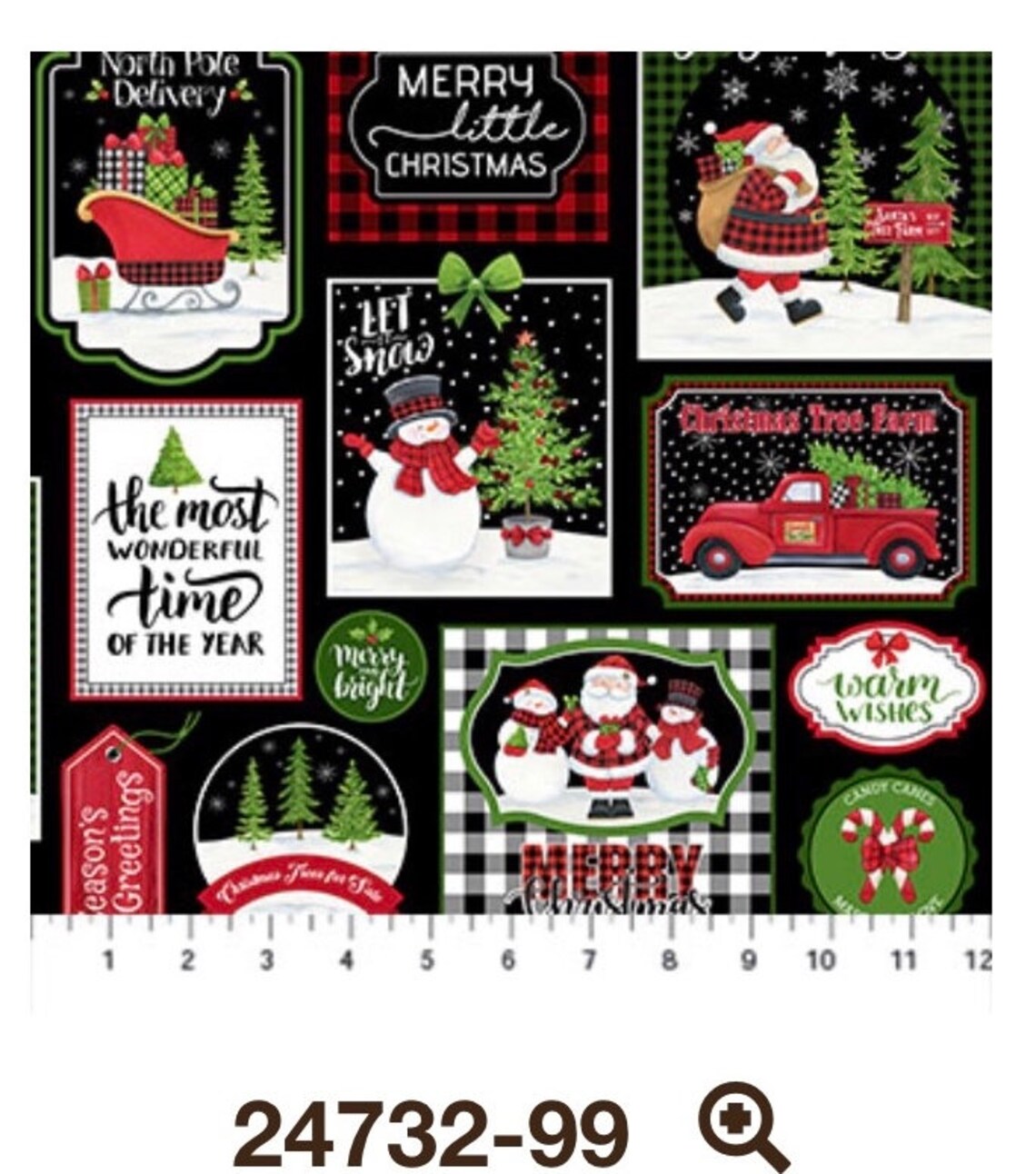 Santa Block Panel-black-santas Tree Farm-pattern Repeats - Etsy