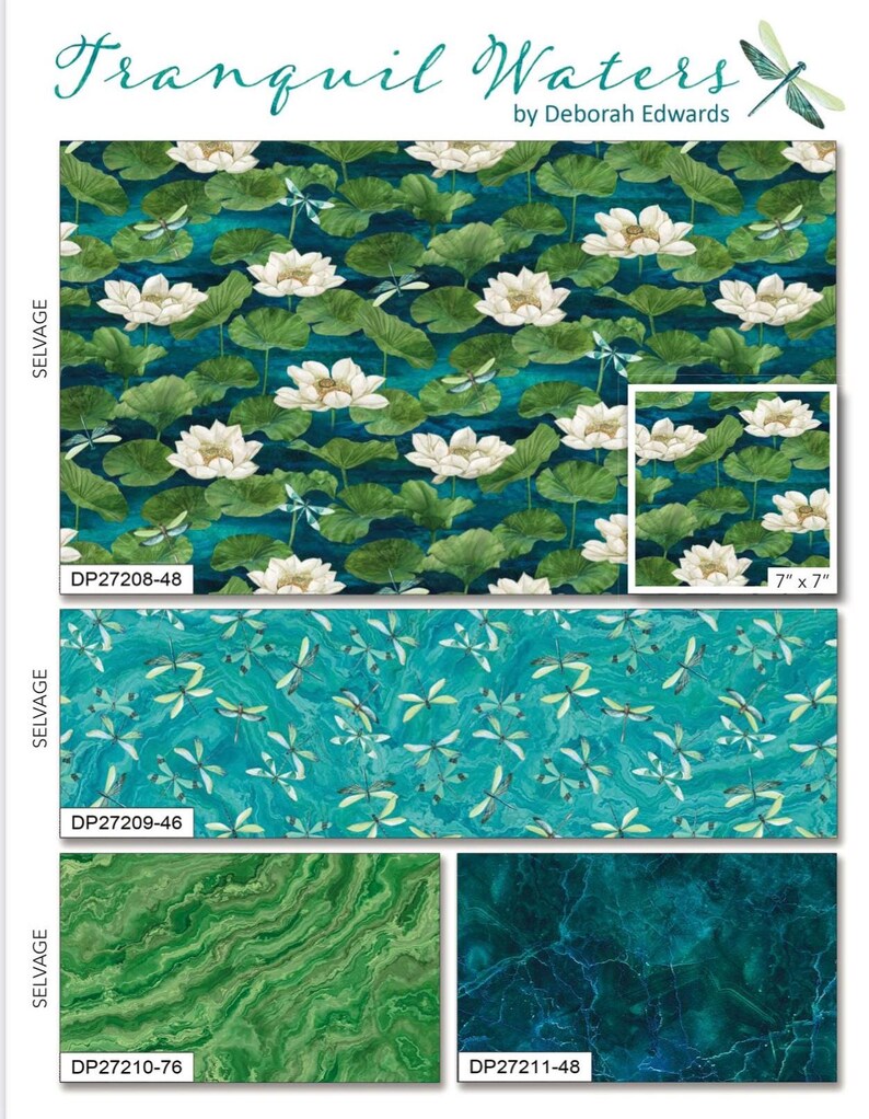 Tranquil Waters-dragonflies-turquoise-deborah Edwards for Northcott ...
