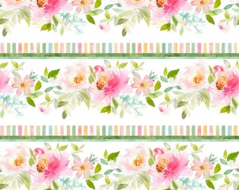 Deborah’s Garden-border Stripe-green Purple-french-northcott Fabrics ...