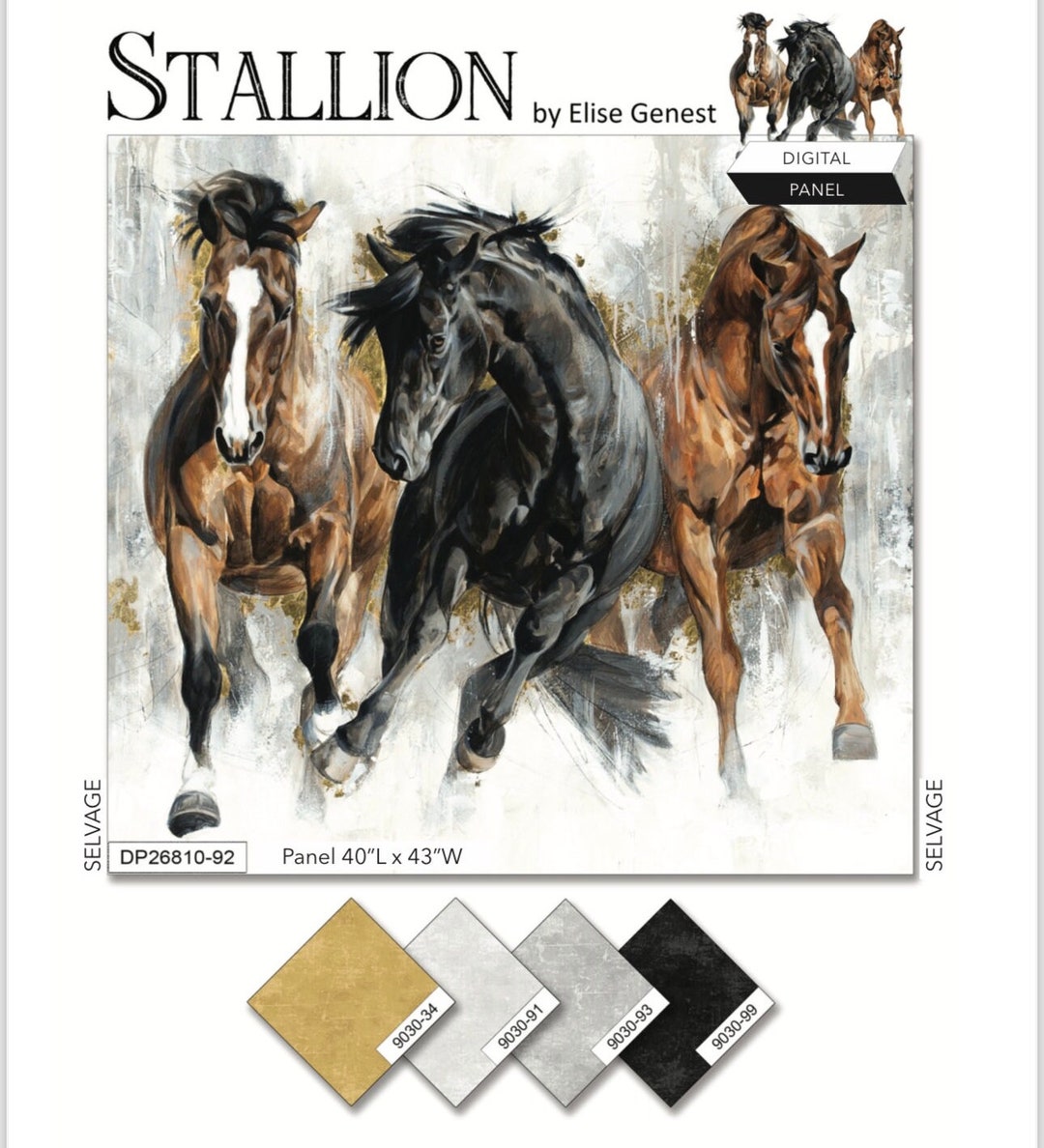 Stallion-panel-40 X 43gray Multi-northcott Fabrics-elise Genest-hay ...