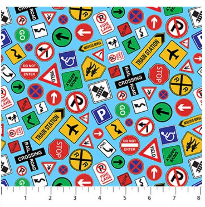 All Around Town-traffic Signs-blue Multi-northcott-deborah Edwards-100 ...