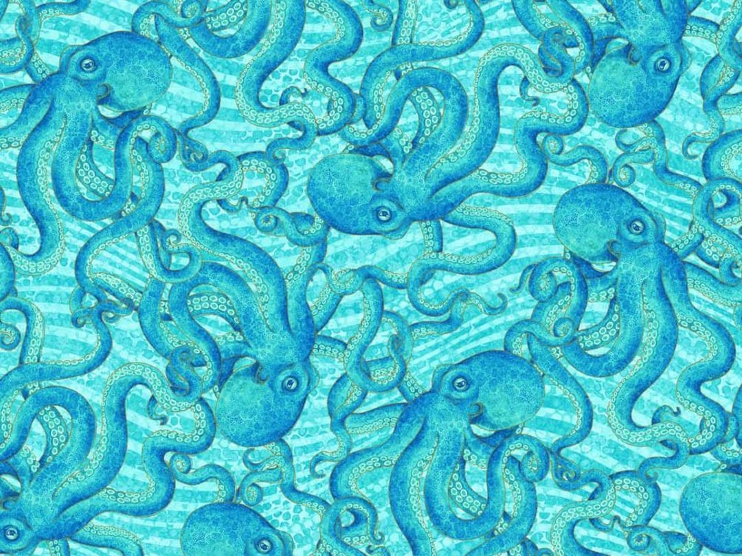 Shimmer-enigma Collection-octopus-light Turquoise-metallic-northcott ...