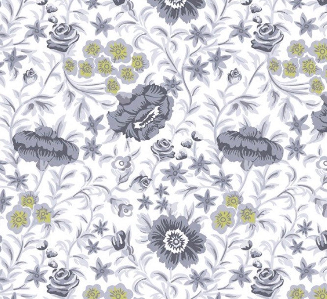 Tailing Blooms-white Grey-metallic Gold-windham Fabrics-isobel ...