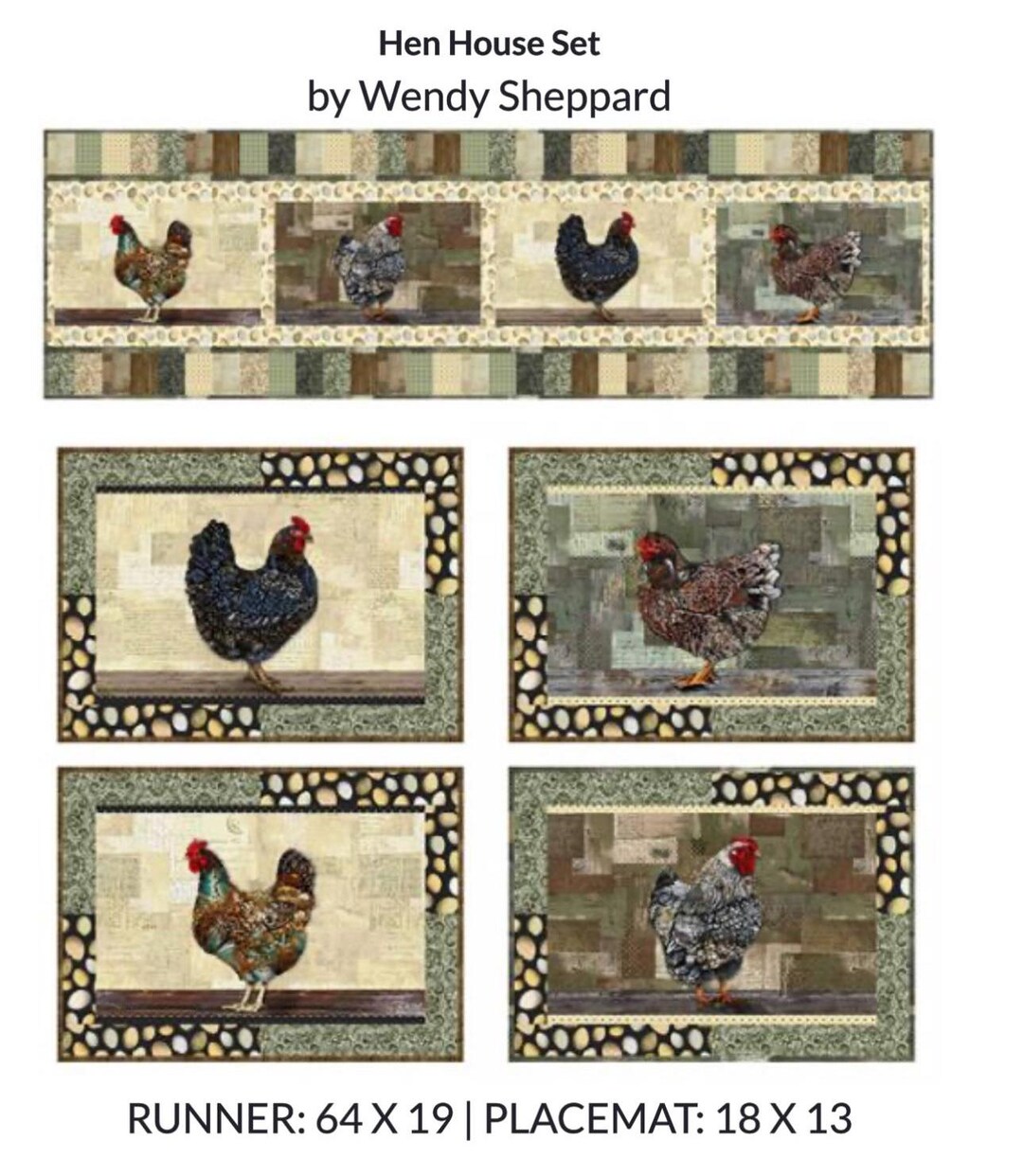 Placemat and Runner Kit-hen House Table Set-pattern Boho Chick Fabrics ...