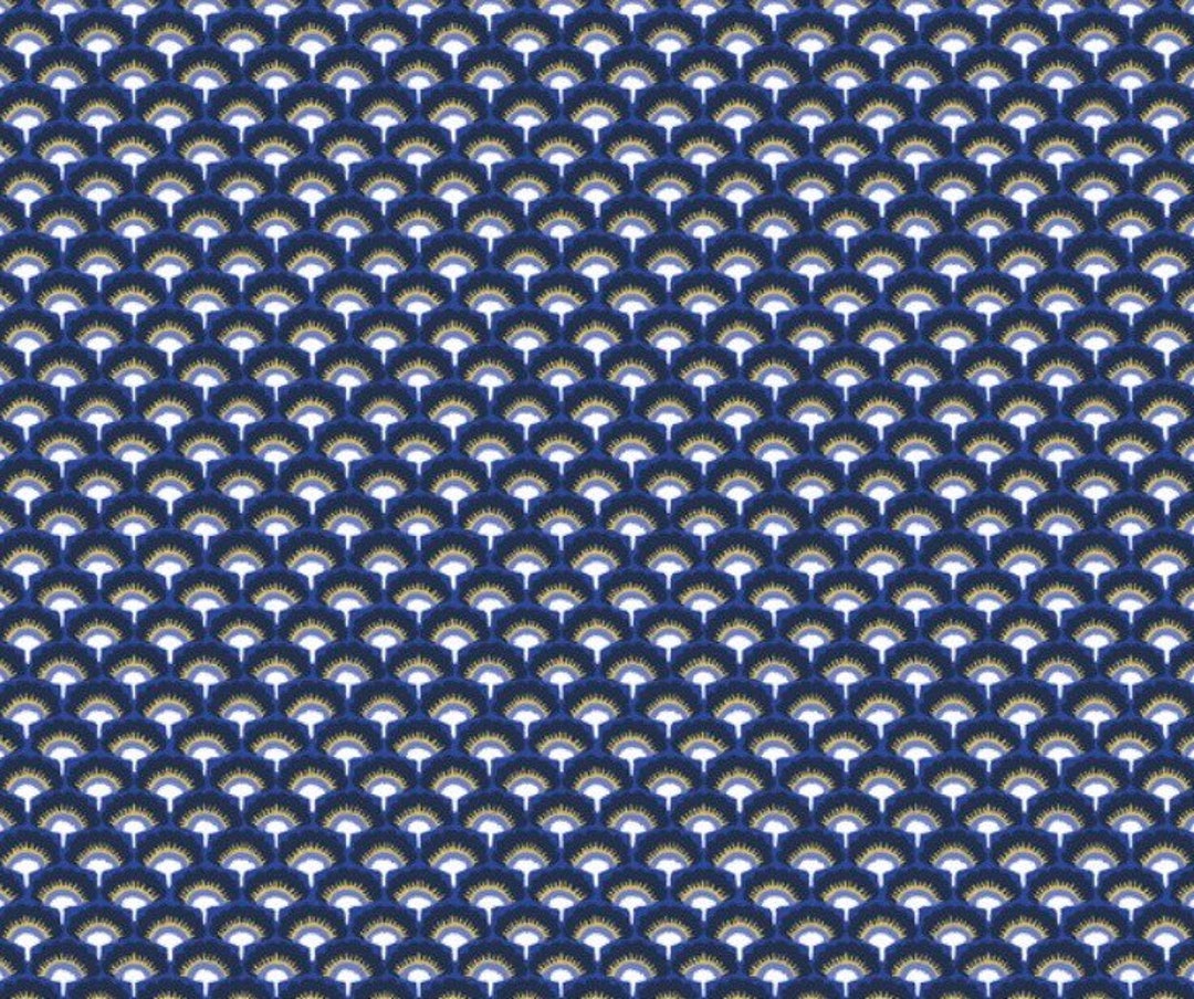 Scallop-navy Blue White-metallic Gold-windham Fabrics-isobel Collection ...