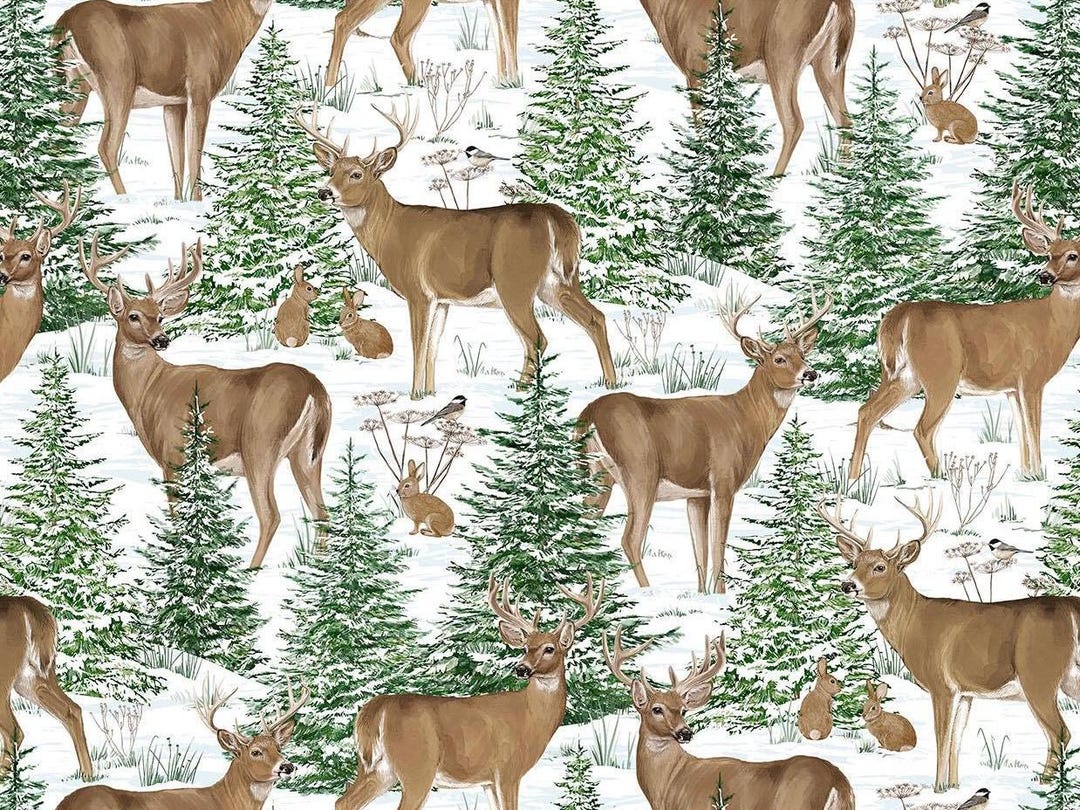 Woodland Deer-white-flannel-woodland Woolies Collection-by Deborah ...